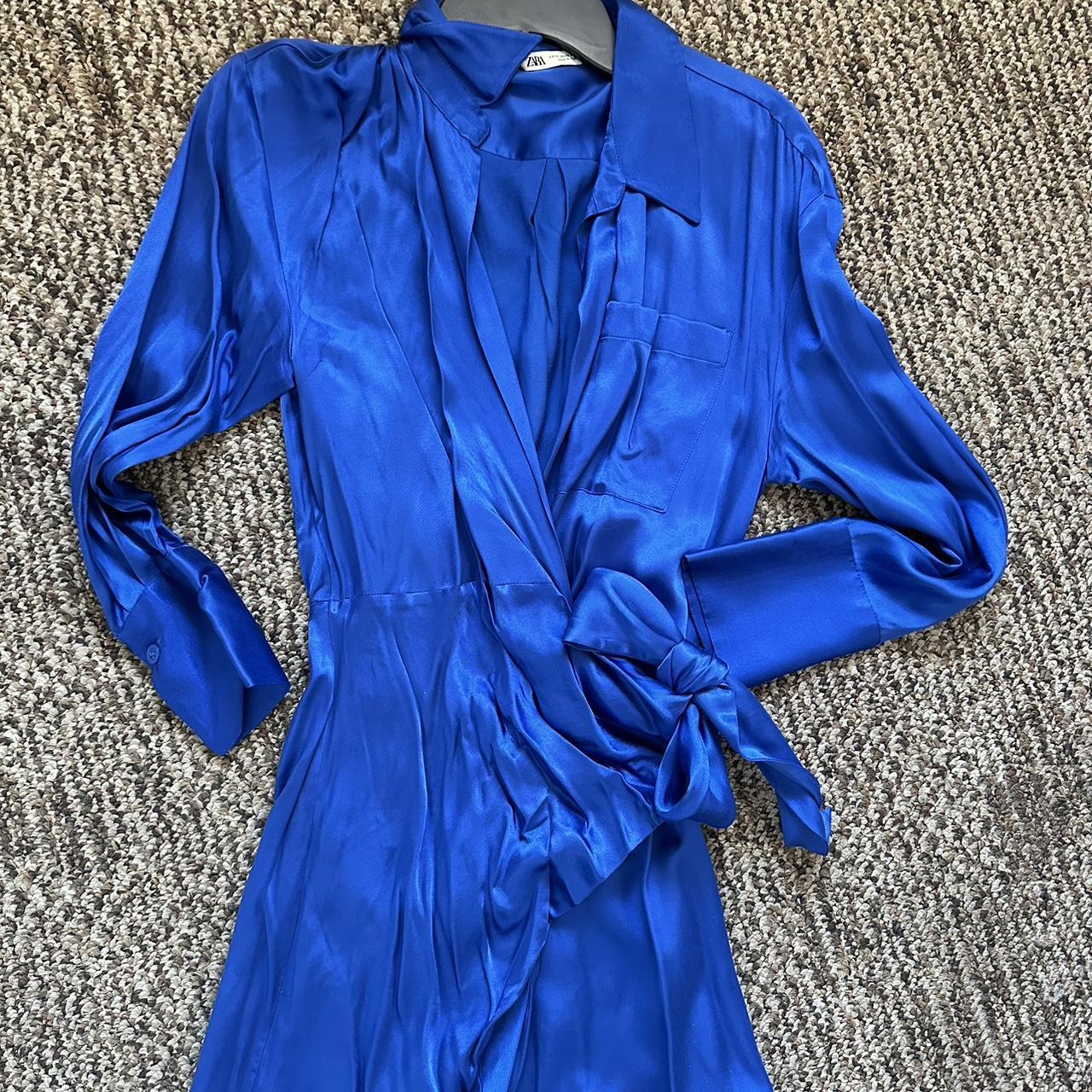 Royal blue Zara tie dress! Super cute and versatile!... - Depop