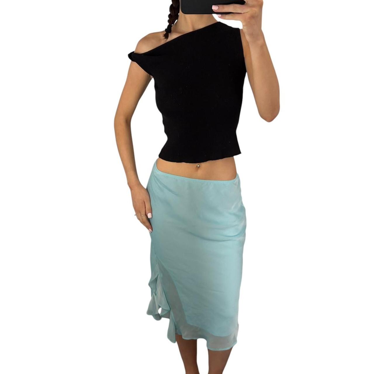 Turquoise blue mesh with underlay midi skirt with... | Depop