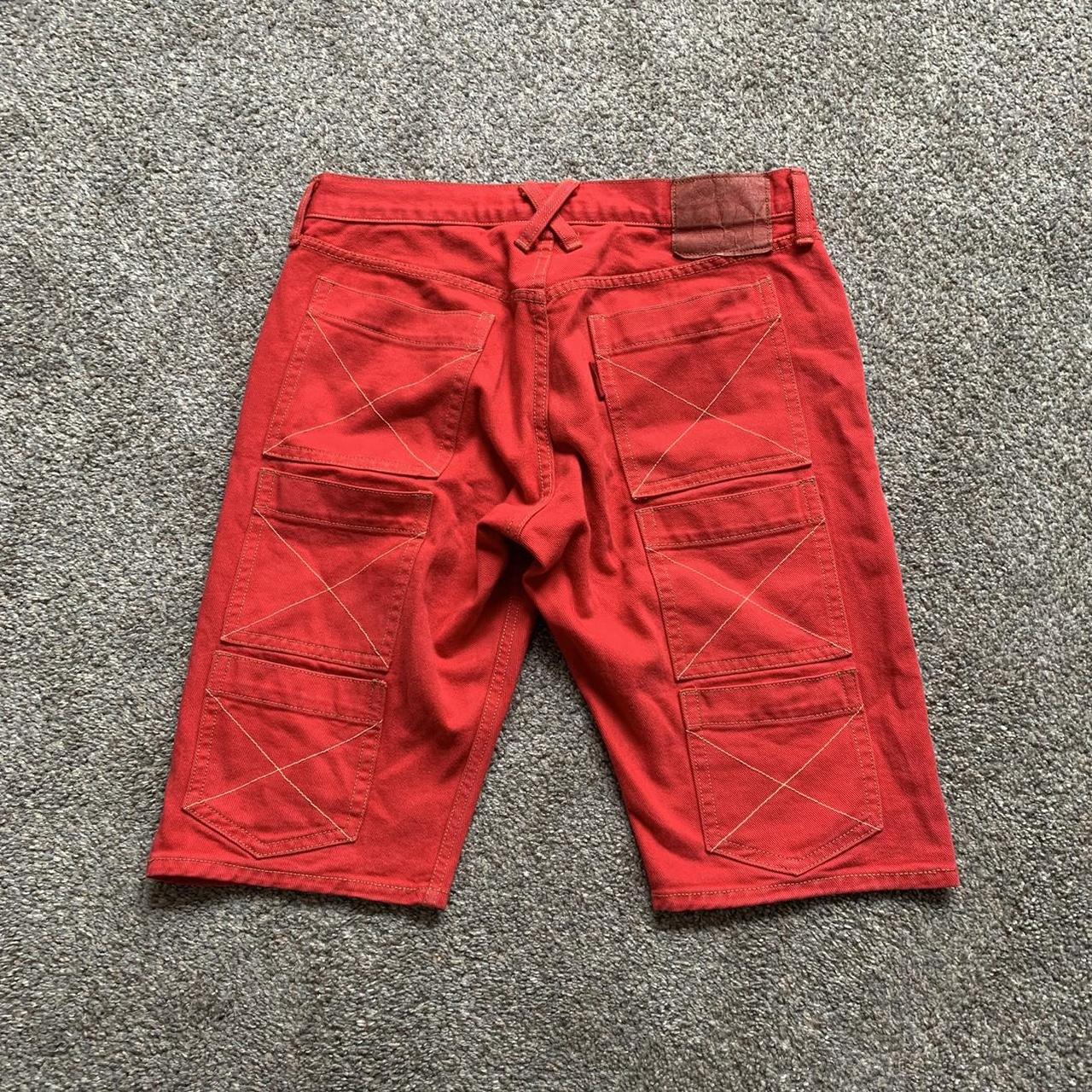 20471120 Six pocket denim red jorts Size medium... - Depop