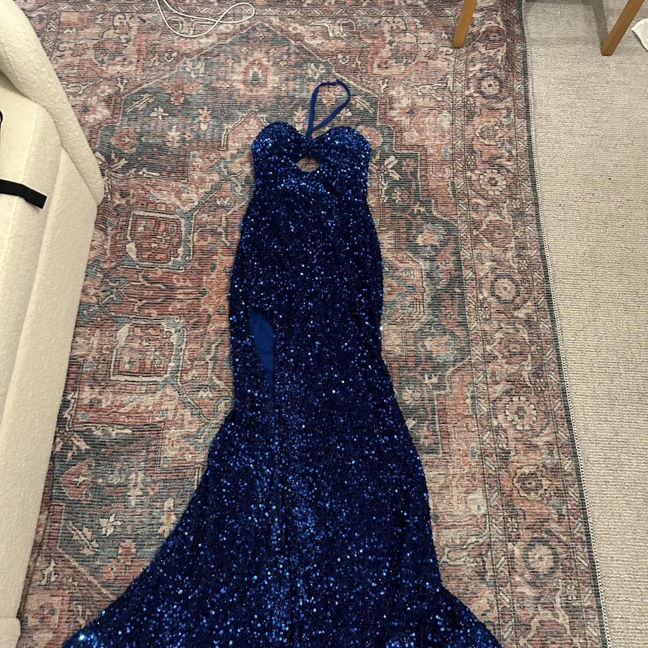 royal blue sequence dress. only worn once for prom.... - Depop