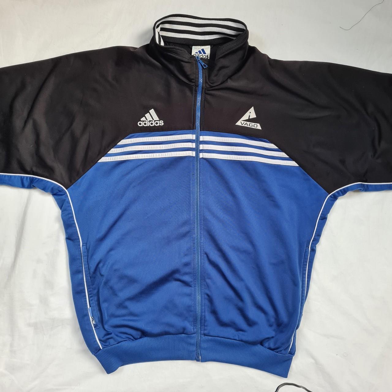 Adidas blue/black track jacket Retro 80s vintage... - Depop