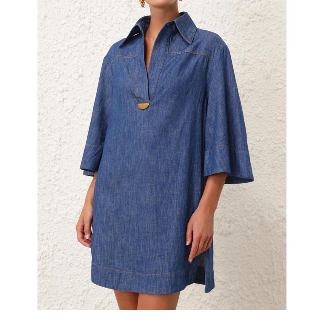 Zimmermann Blue denim tunic mini dress with bell... | Depop