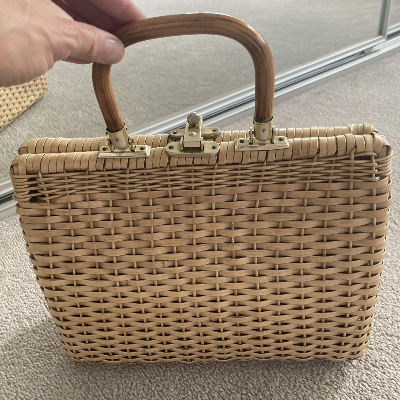 Natural 50s 60s Basket Retro Rockabilly Bag M. 🌿... - Depop