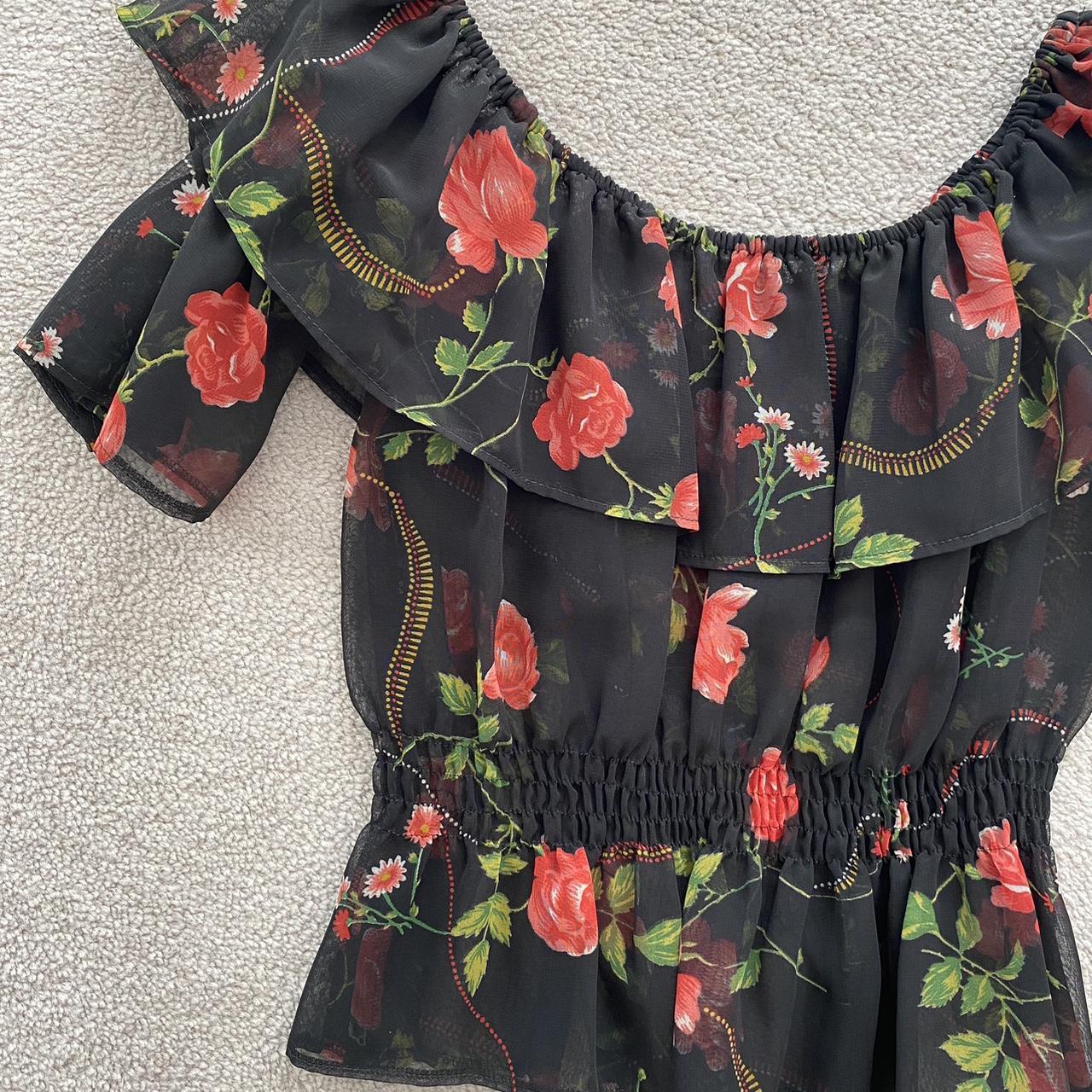 1970s On Off Shoulder Gypsy Floral Frill Crop Top... - Depop