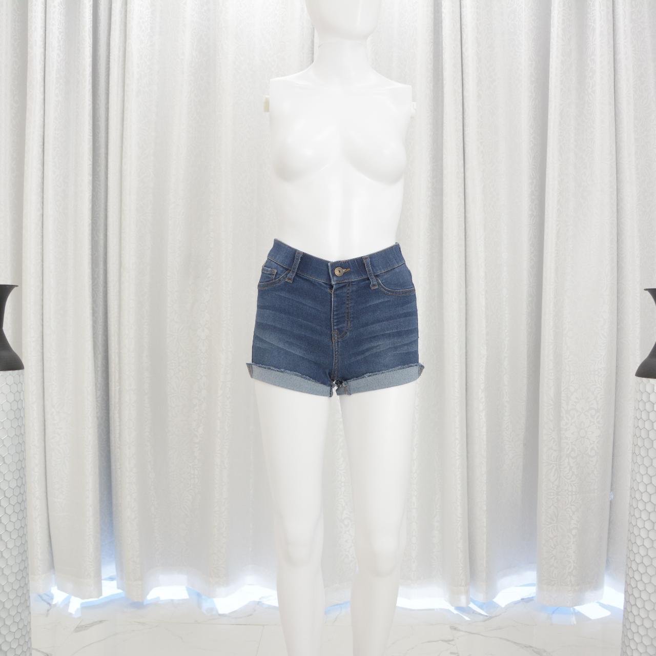 These are dark wash jean jegging shorts. The back... - Depop