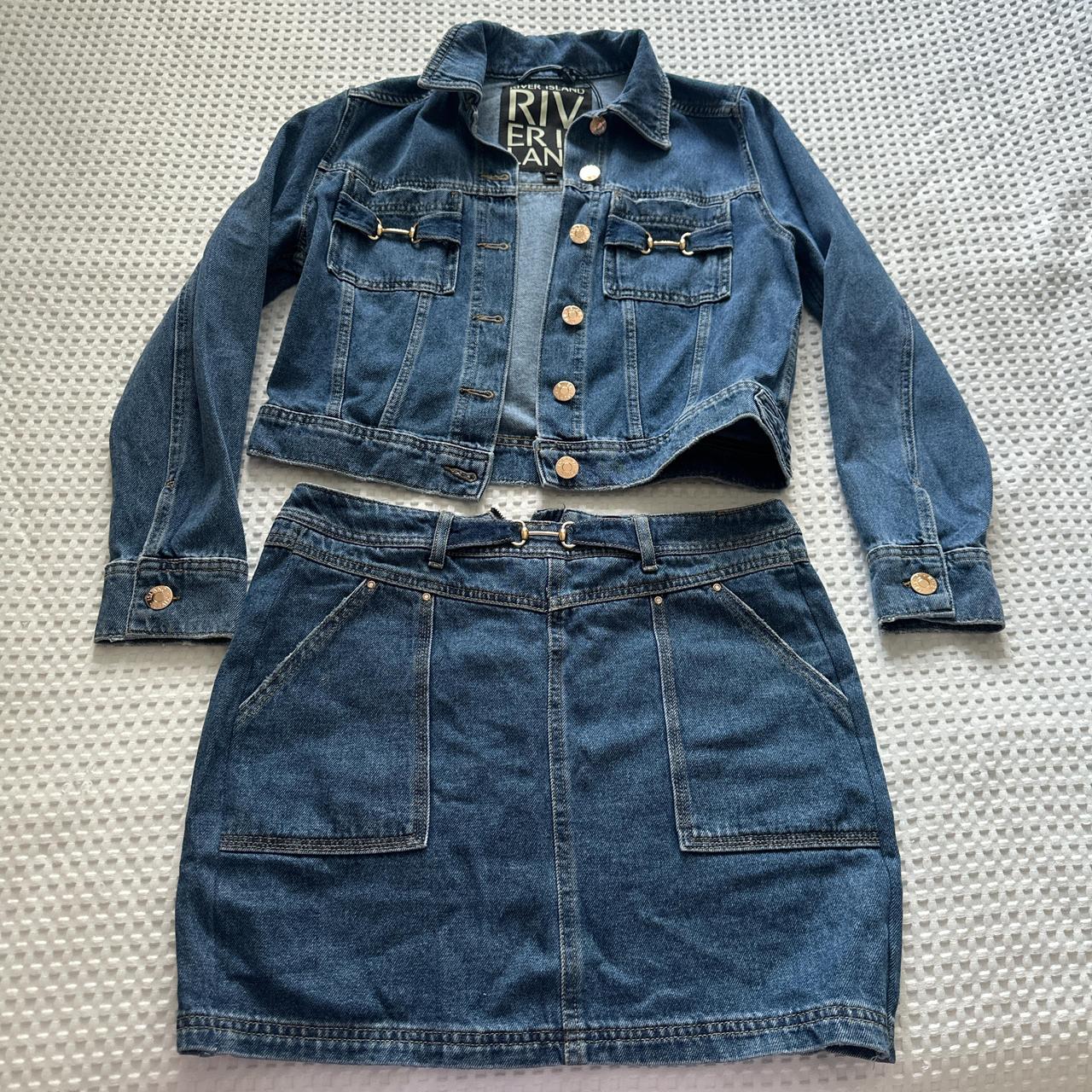 River island denim 2 piece Jacket size 10 Skirt was... - Depop