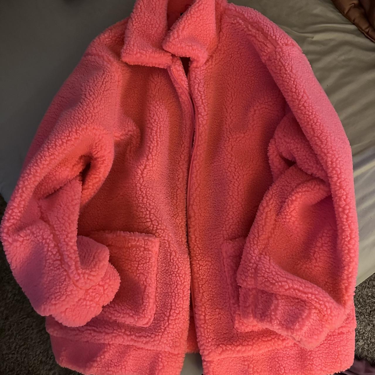 Hot pink/red “teddy bear” jacket. Only worn once.... - Depop