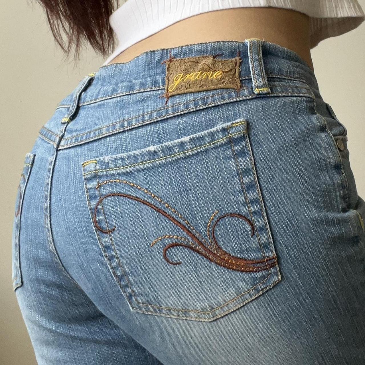 Grane Flare Denim Jean Yellow Embroidery ₊˚.⁺₊... - Depop