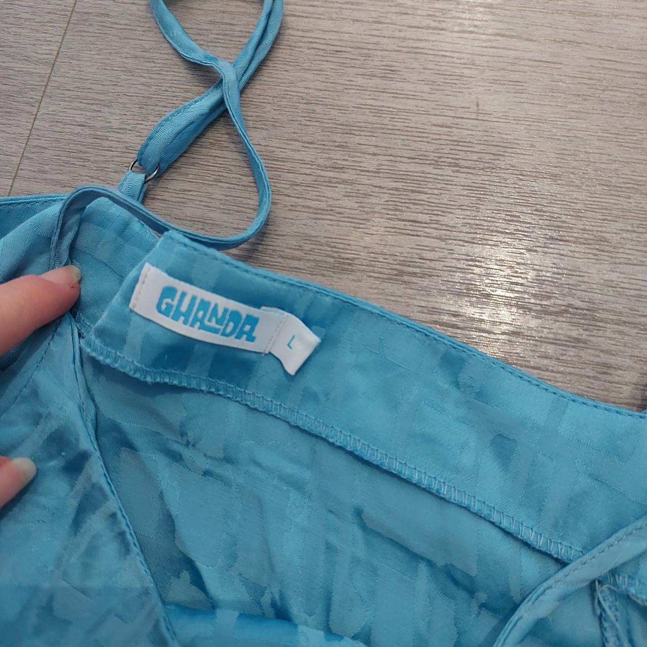 ON HOLD Ghanda blue shiny mini dress Size L best fit... - Depop