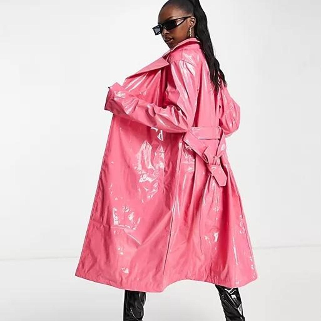 Threadbare val pink vinyl PVC shiny trench coat Mac... - Depop