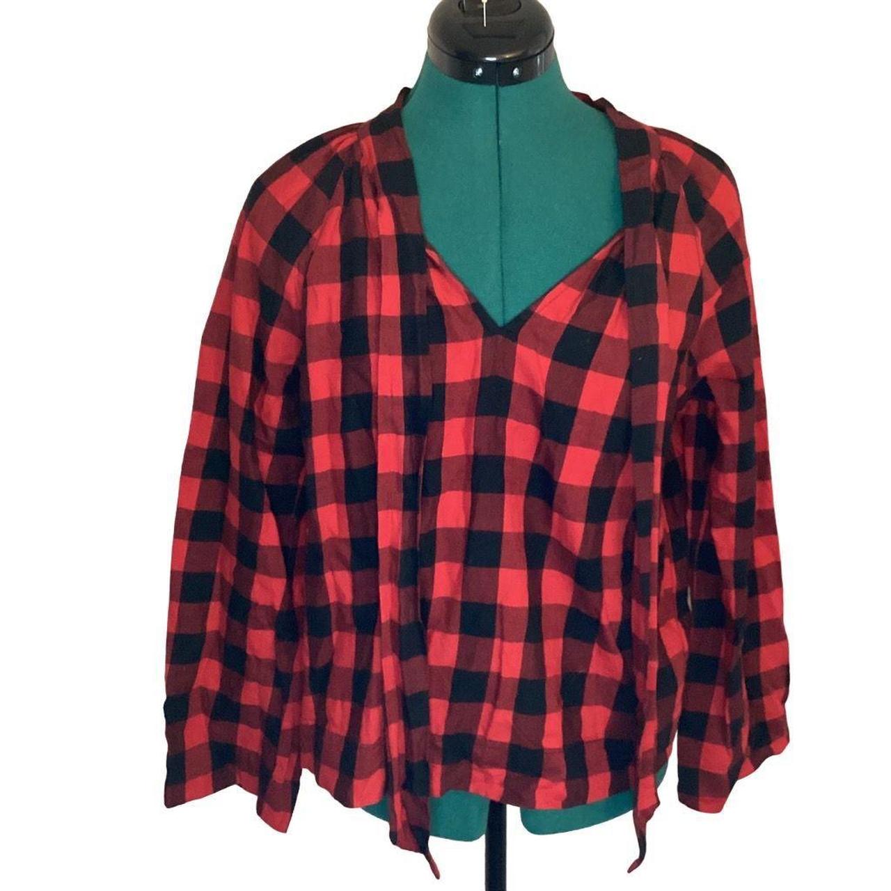 Madewell Buffalo Plaid Flannel Top V neck with... - Depop