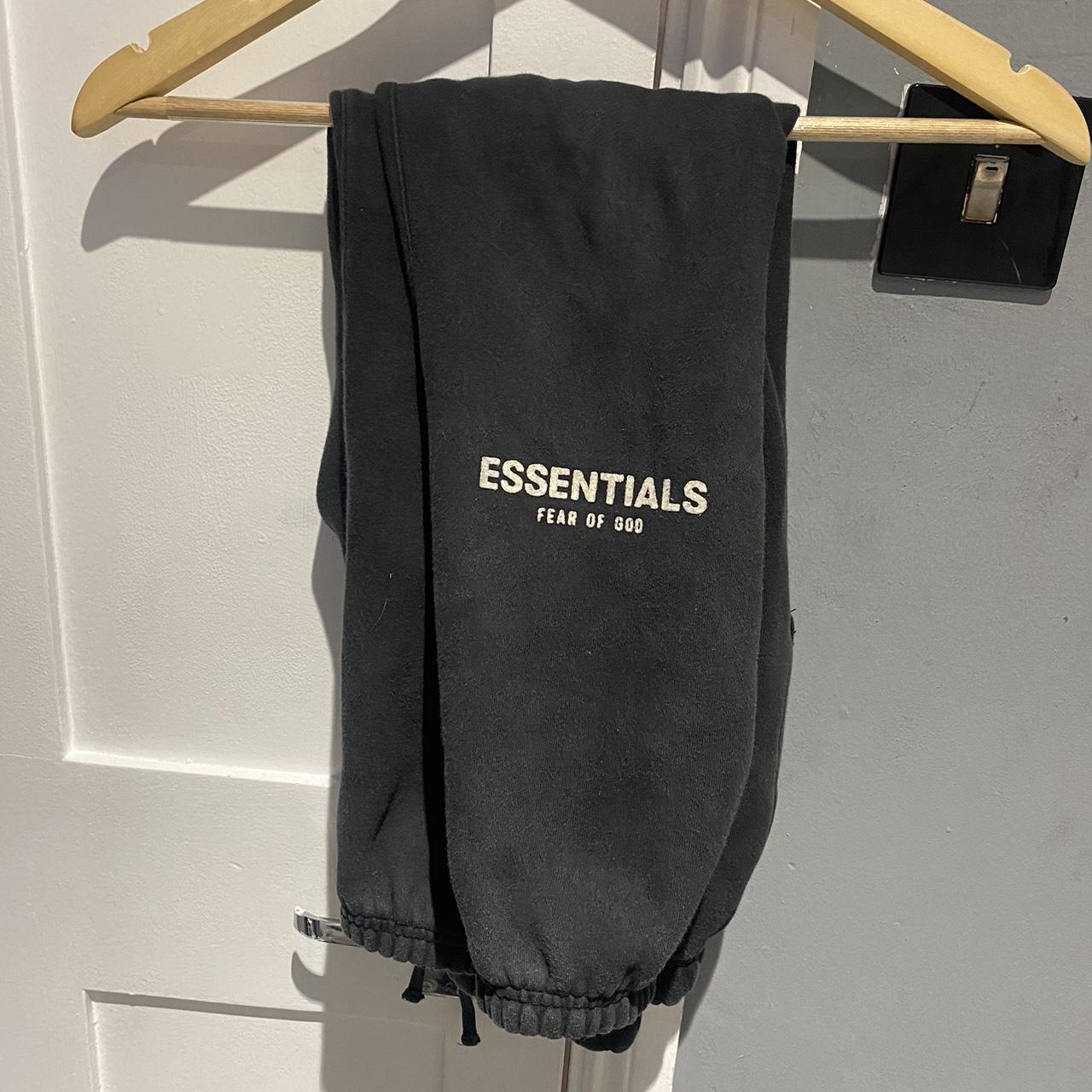kids size 10 black essentials fear of god joggers - Depop