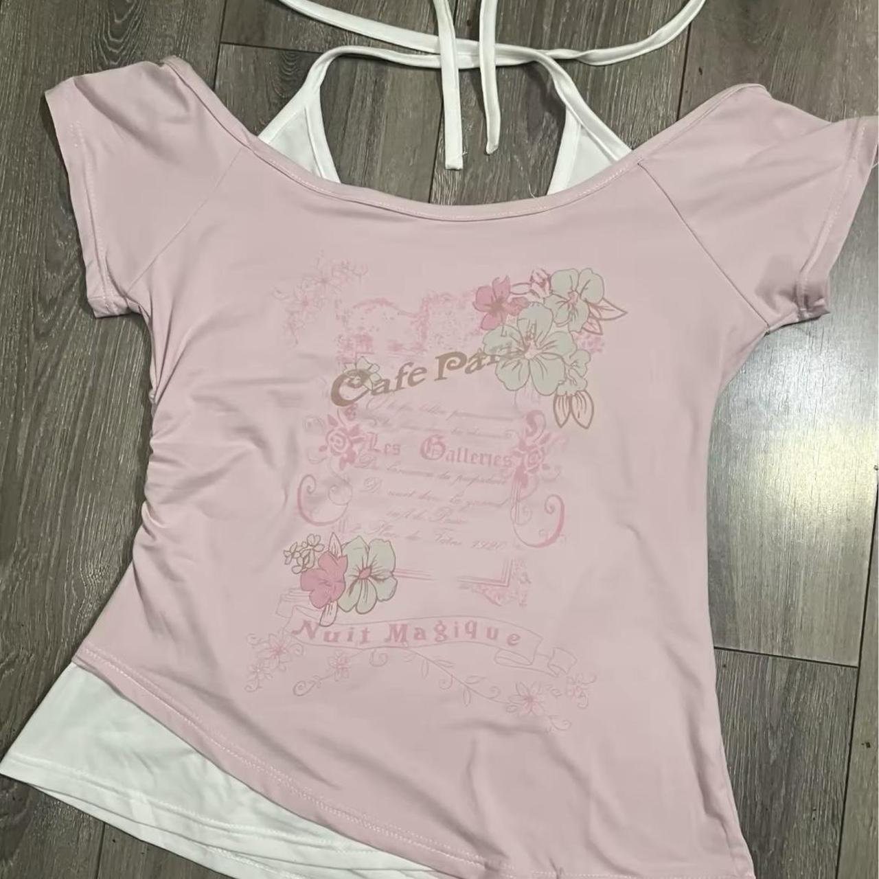 Baby pink graphic top with cute print Sizes - S,... | Depop