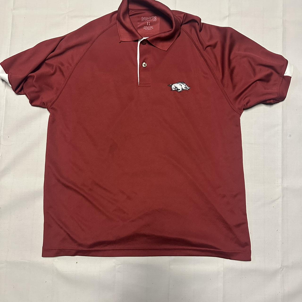 Red and white Razorbacks polo shirt... | Depop