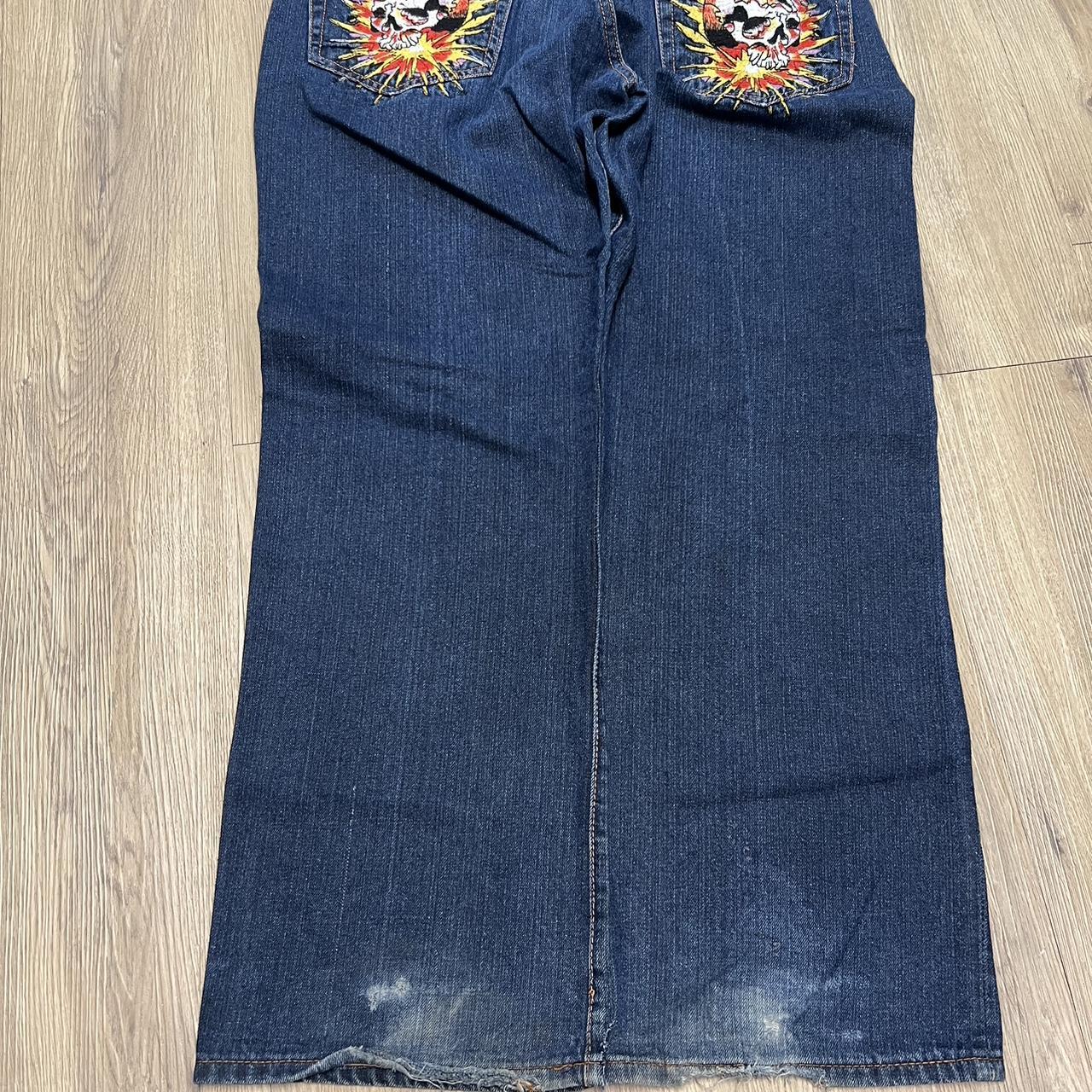 Y2K ed hardy tiger embroidered jeans size 38x34... - Depop