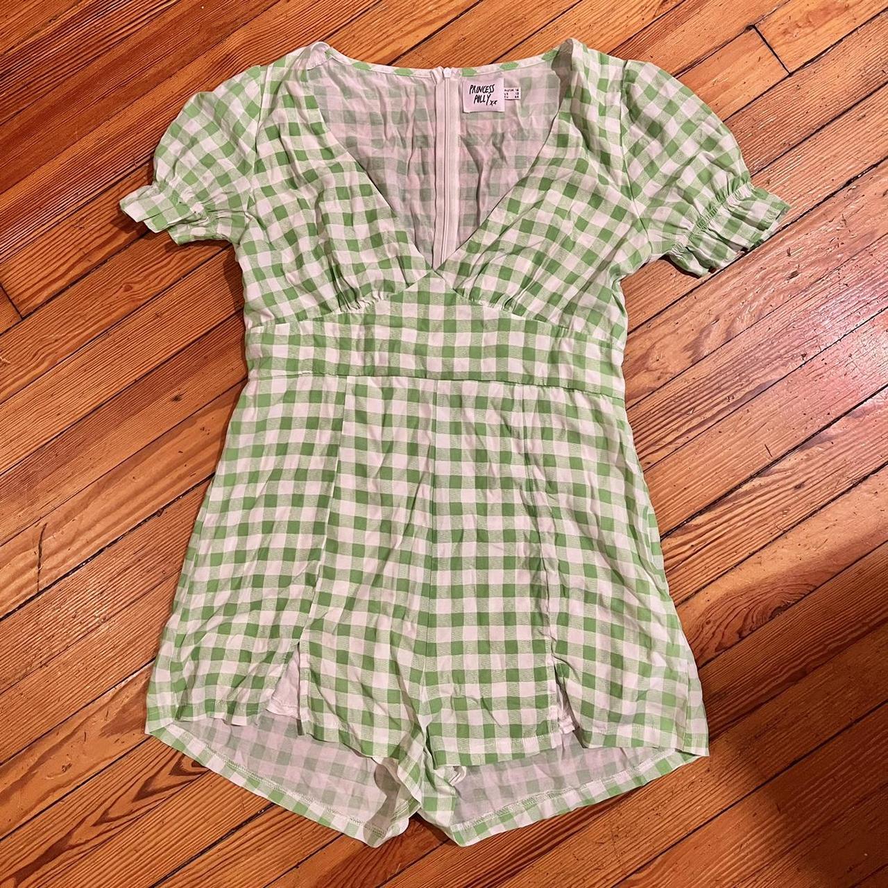 Princess Polly Women's Green and White Playsuit-romper | Depop