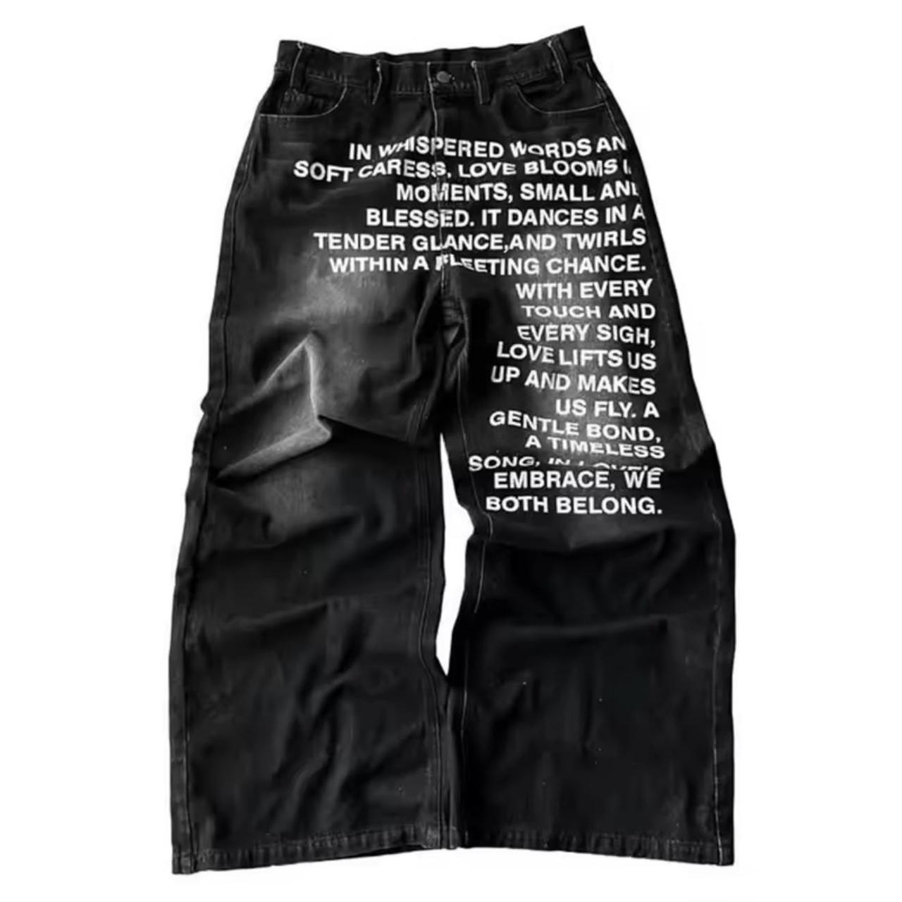 Black & white graphic sweatpants with a unique... | Depop