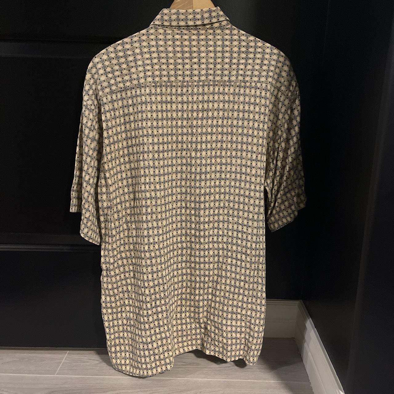 Vintage campia button up Cream with blue and grey... - Depop