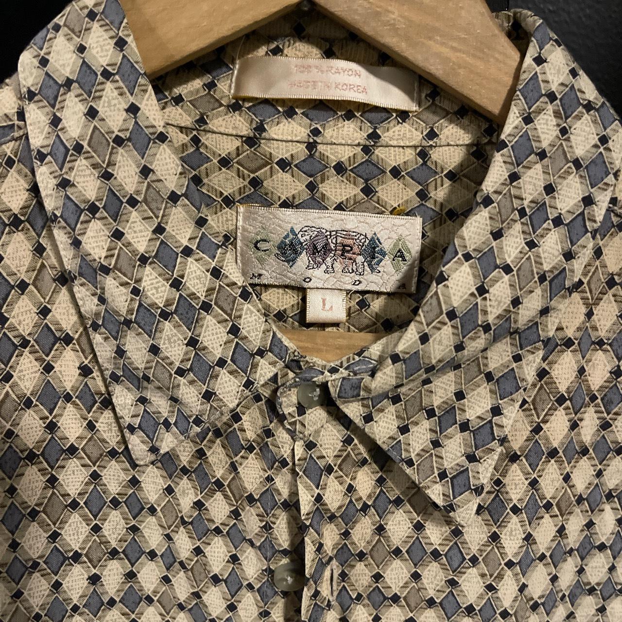 Vintage campia button up Cream with blue and grey... - Depop
