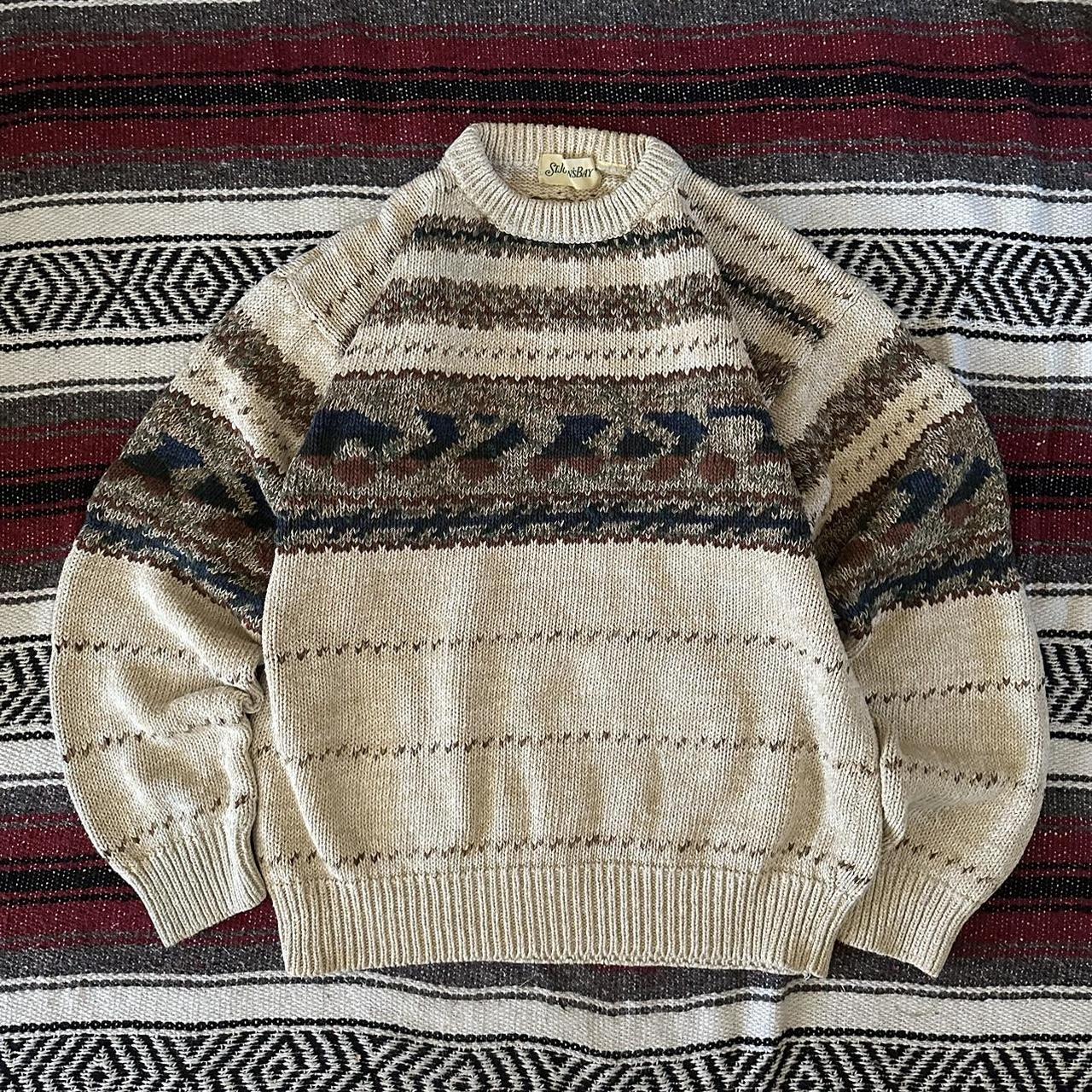 Vintage 90s Pattern Knit Cotton Sweater No size tag... - Depop