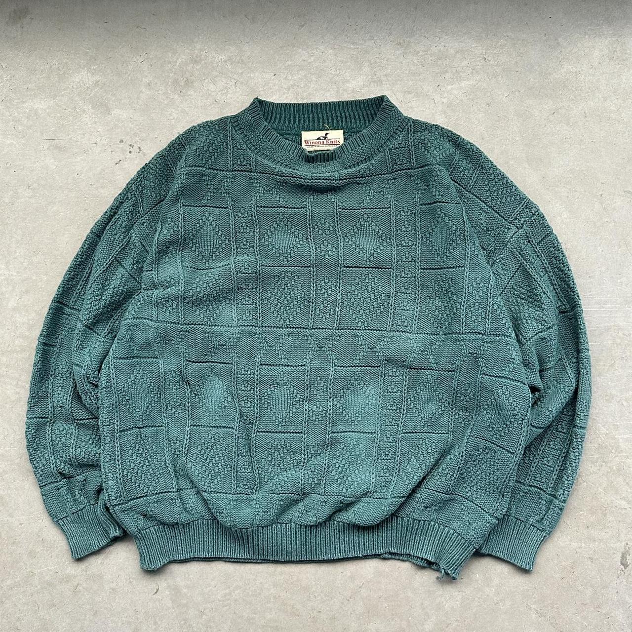 Vintage 90s Green Knit Pattern Sweater Measures like... | Depop