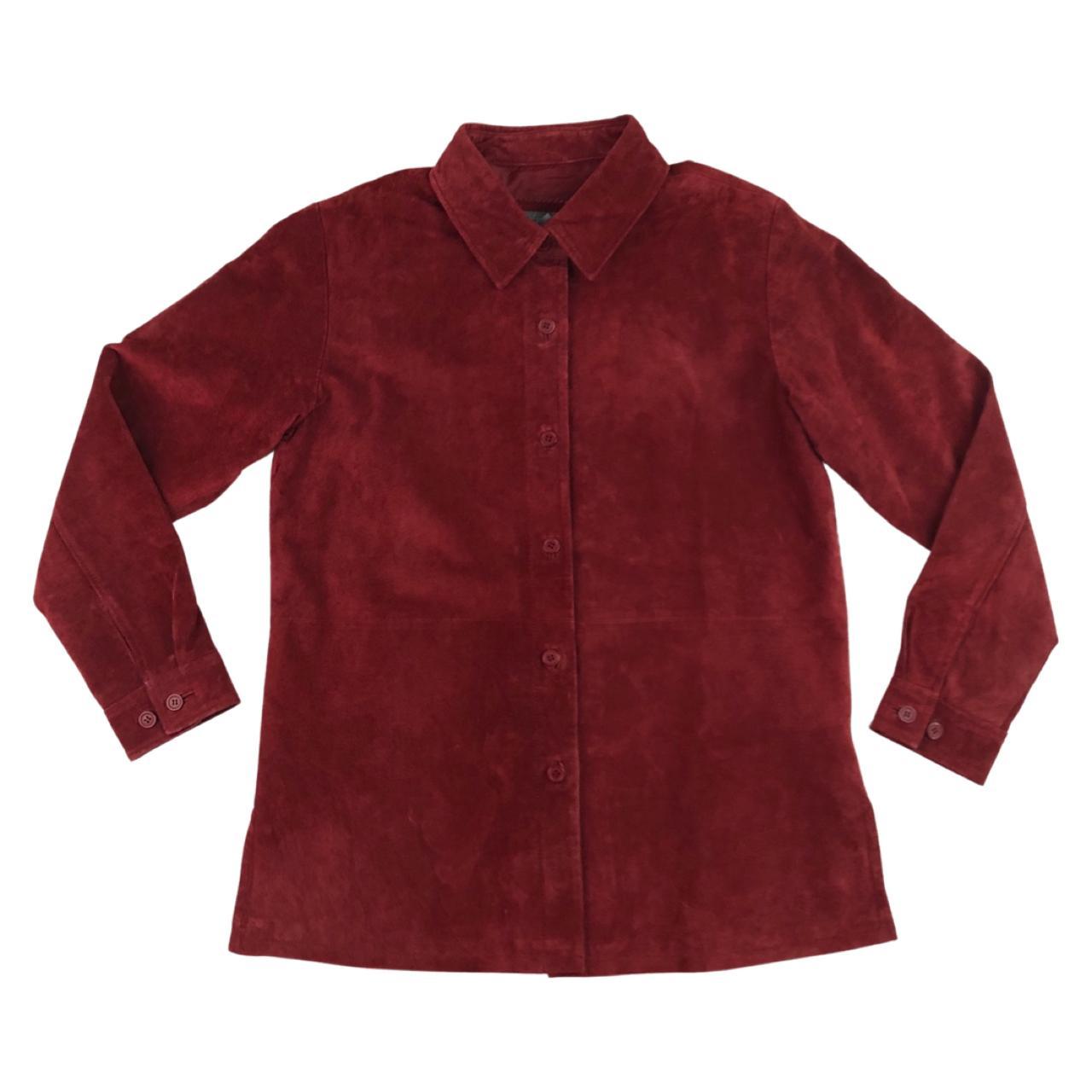 Brick red soft suede leather jacket with button down... - Depop