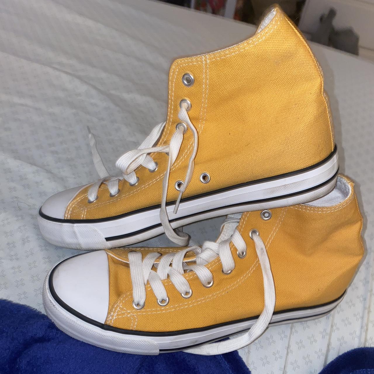 Yellow High top Converse Off brand, minor stain - Depop