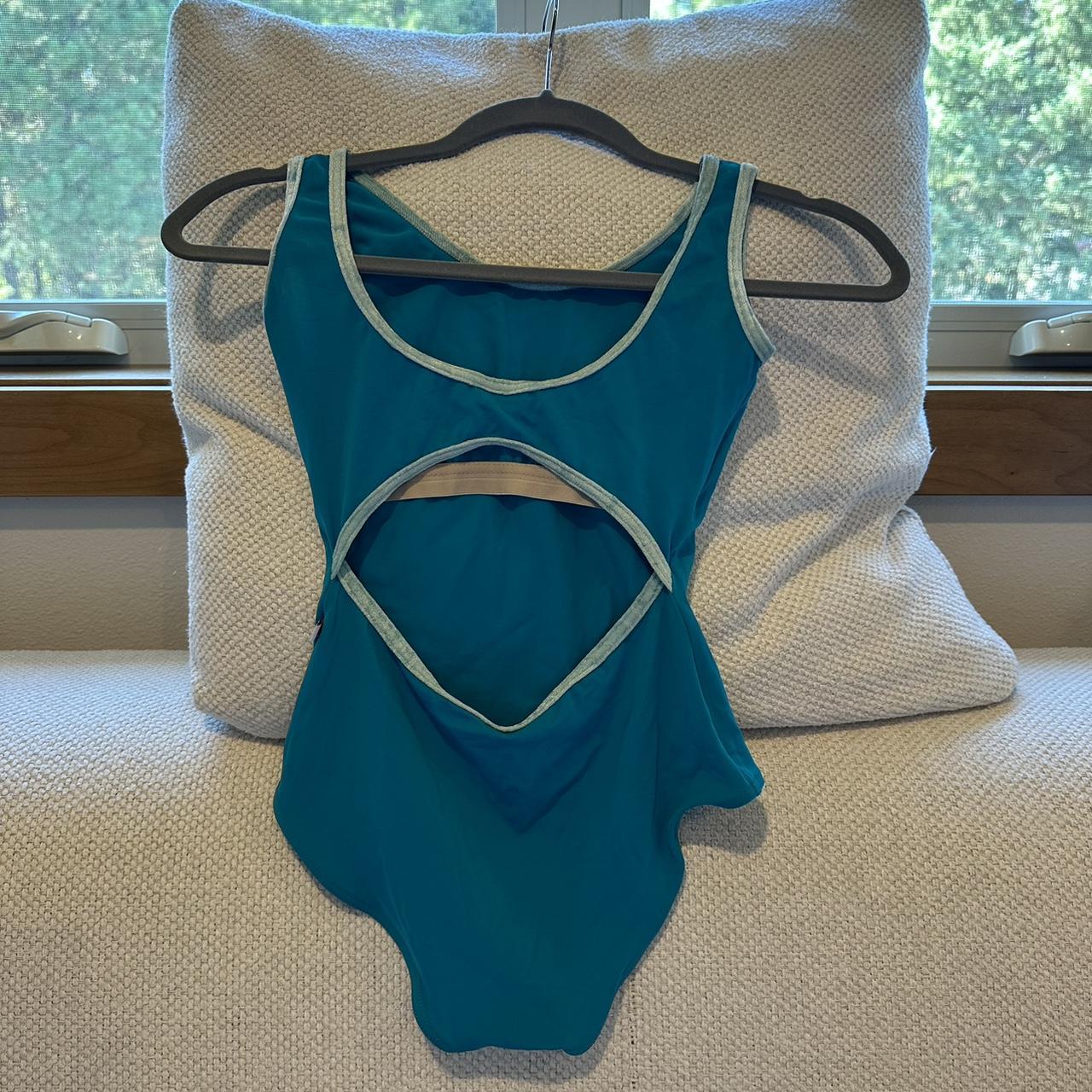 Yumiko Leotard Small Blue Nylon Light Blue Velvet... - Depop