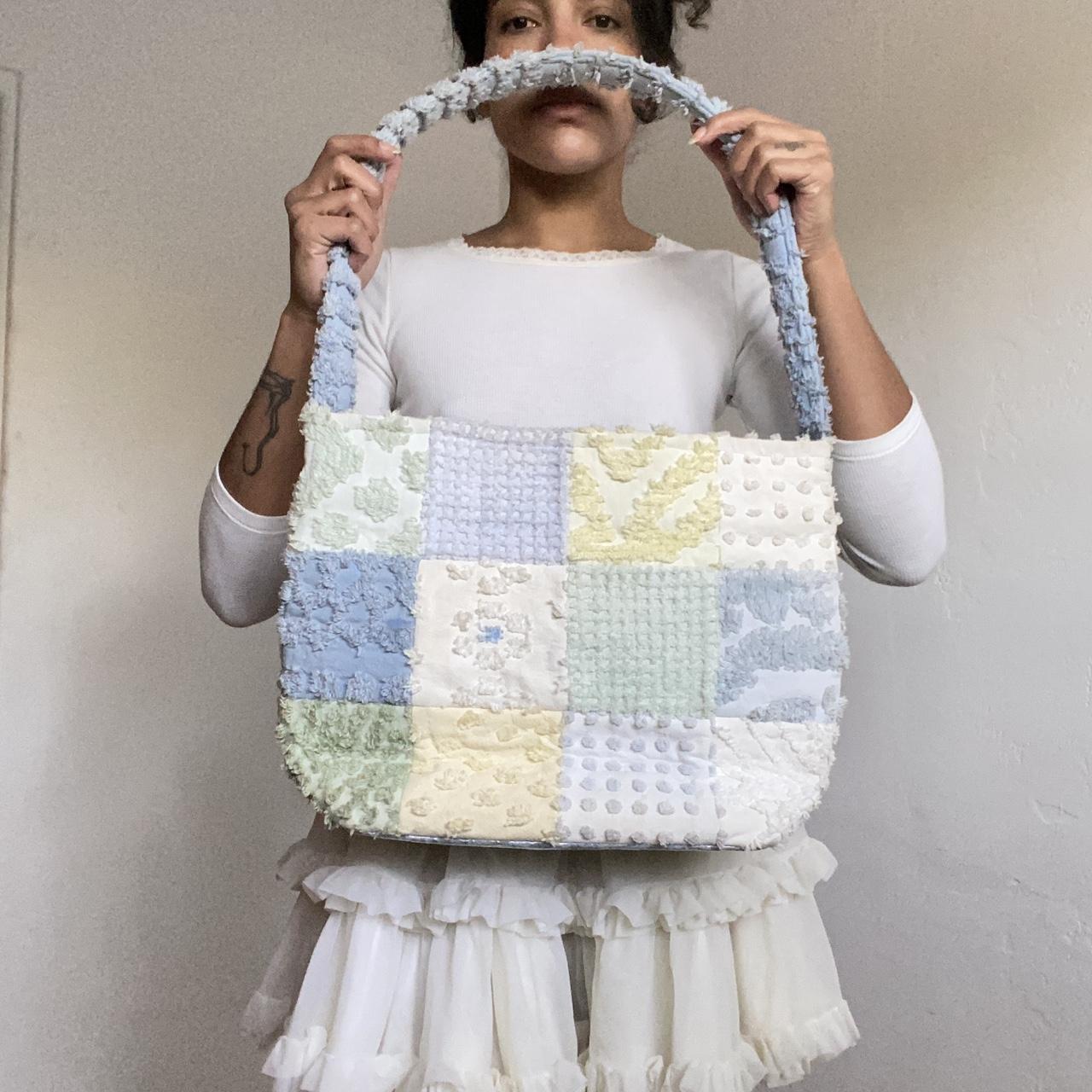 Vintage large terry cloth patchwork shoulder bag.... - Depop