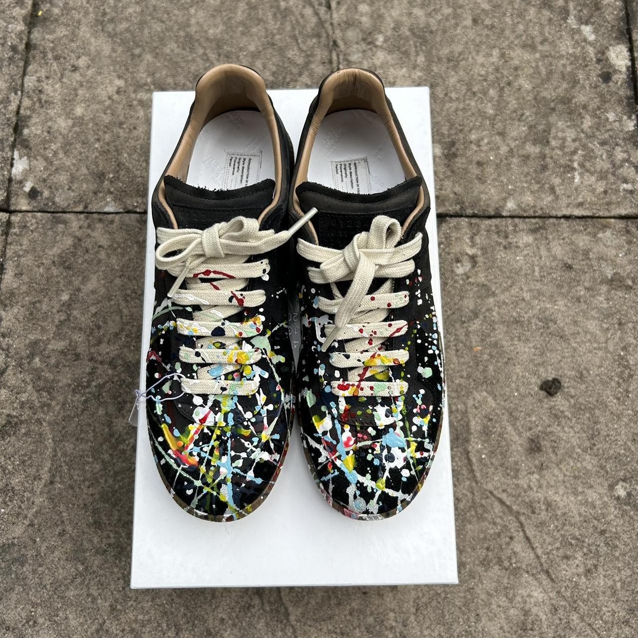 Maison Margiela Black ‘Paint Splatter’ Gats SIZE:... - Depop