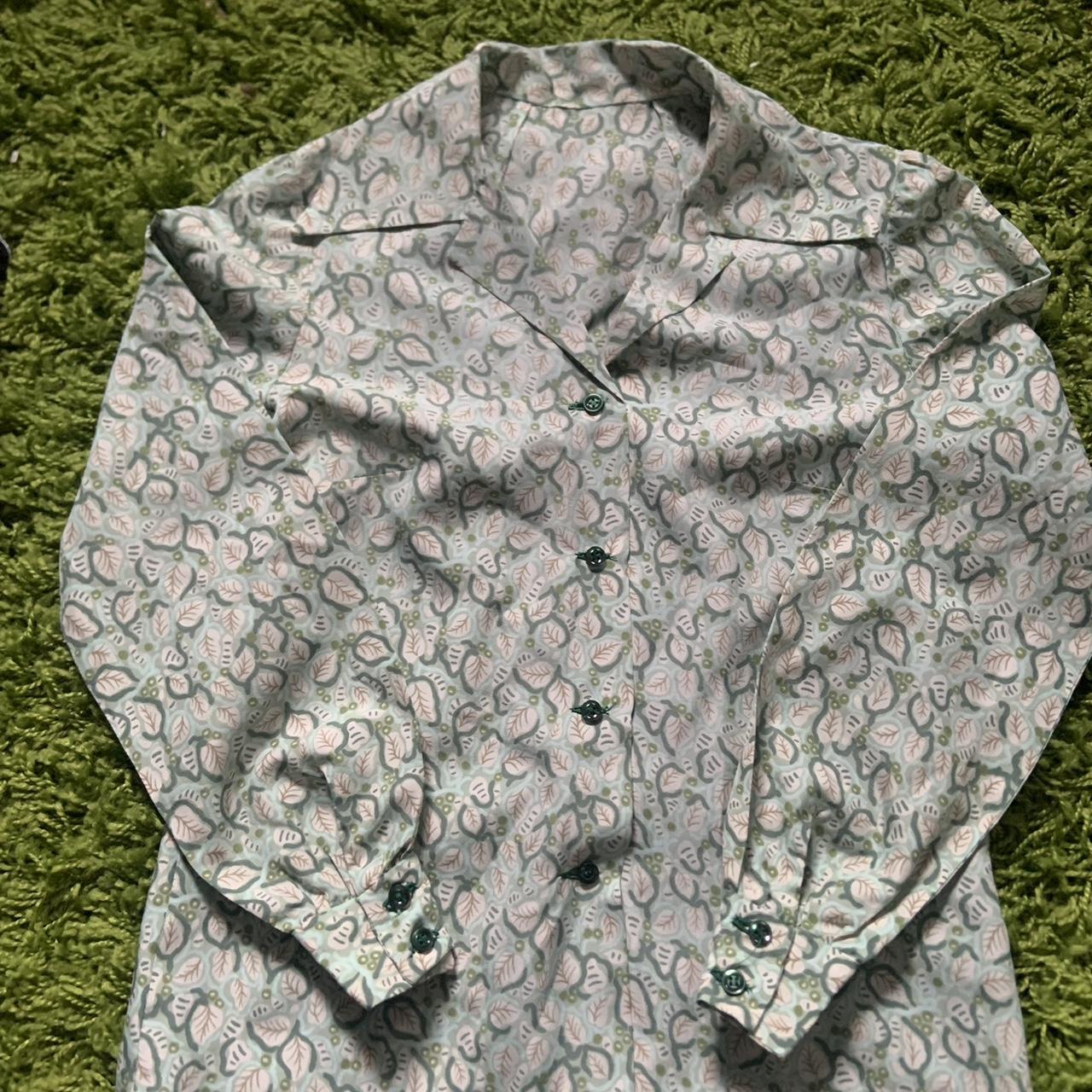 vintage handmade button up shirt with fun green leaf... - Depop