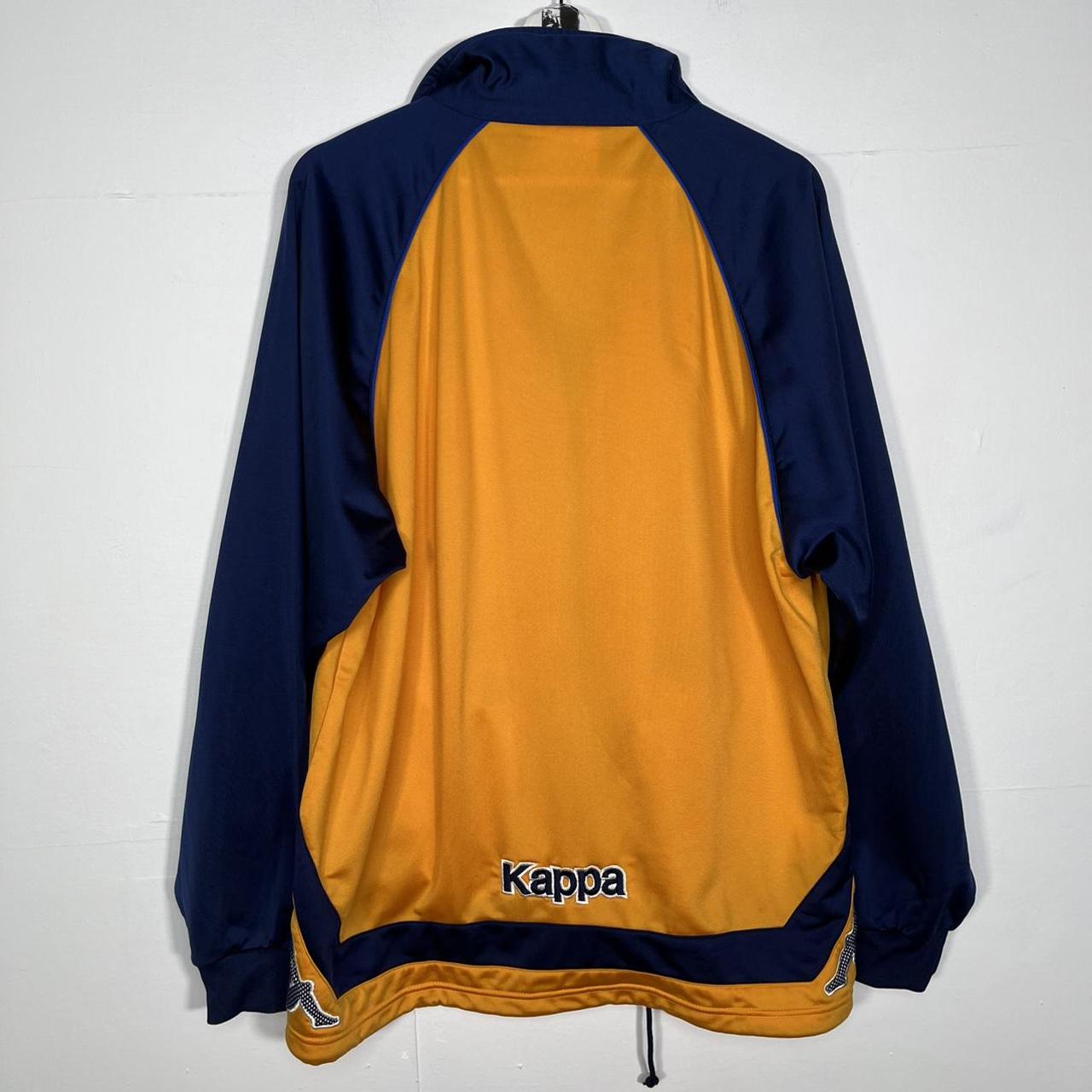P506 Yellow and navy kappa zip up sweater Size... - Depop
