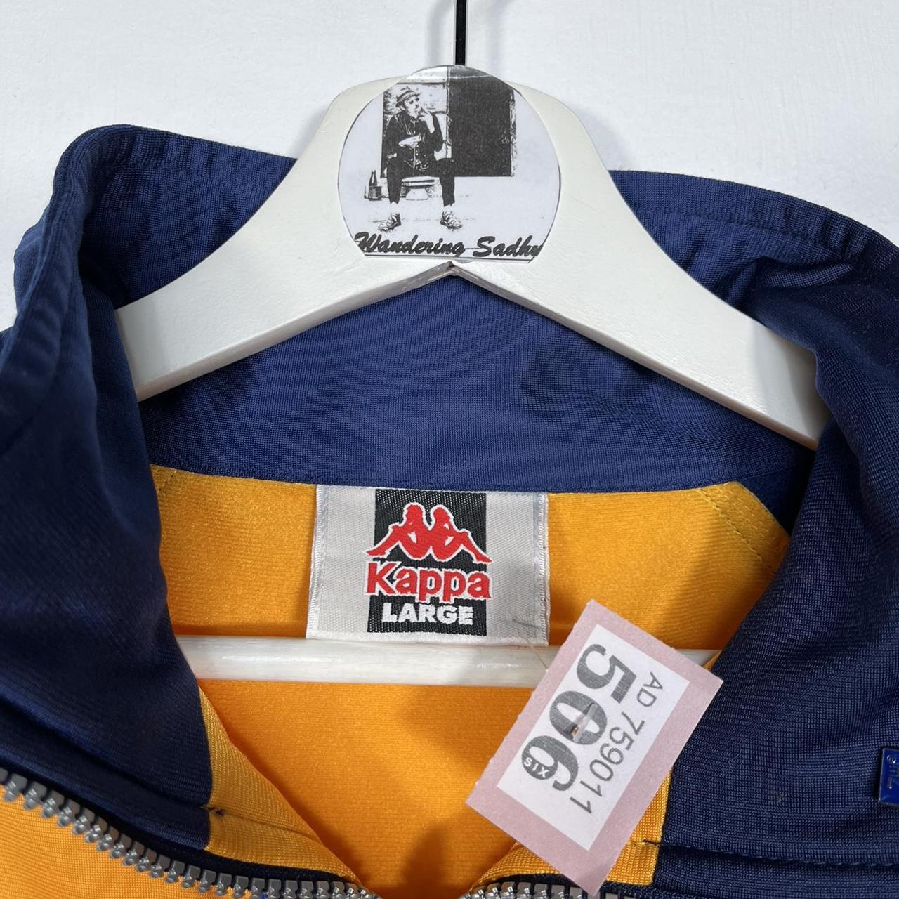P506 Yellow and navy kappa zip up sweater Size... - Depop