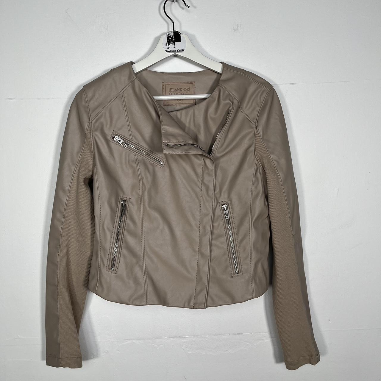 P560 Blanknyc beige pleather biker jacket. Size S.... - Depop