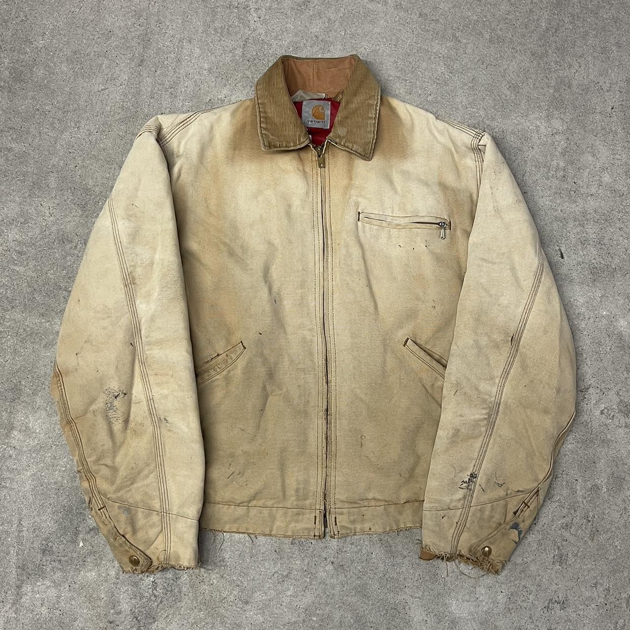 80s Carhartt Cream Detroit Jacket Brand:... - Depop