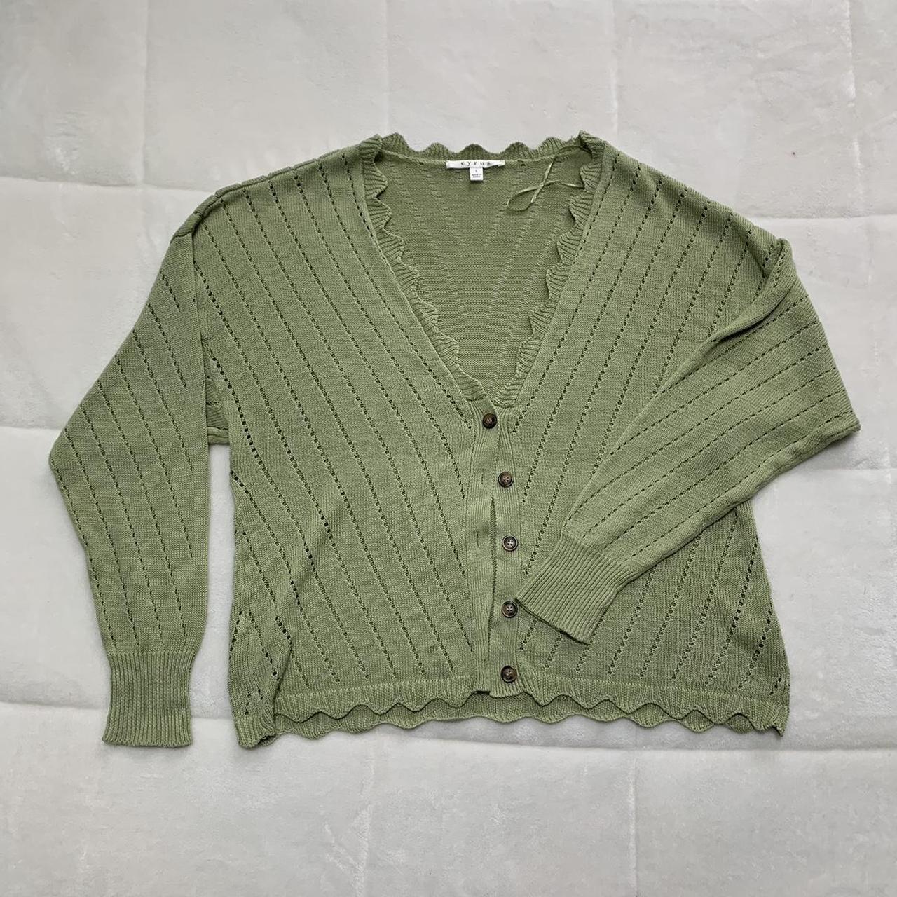 Vintage Light Green Button Up Knit Cardigan Sweater... | Depop