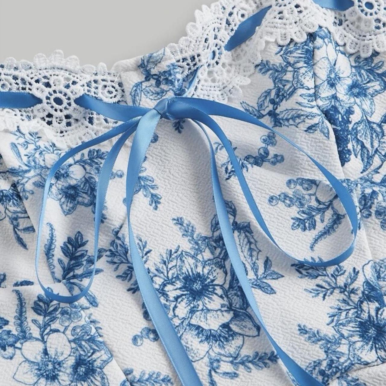 shein lace mini dress bow and ribbon detail worn... - Depop