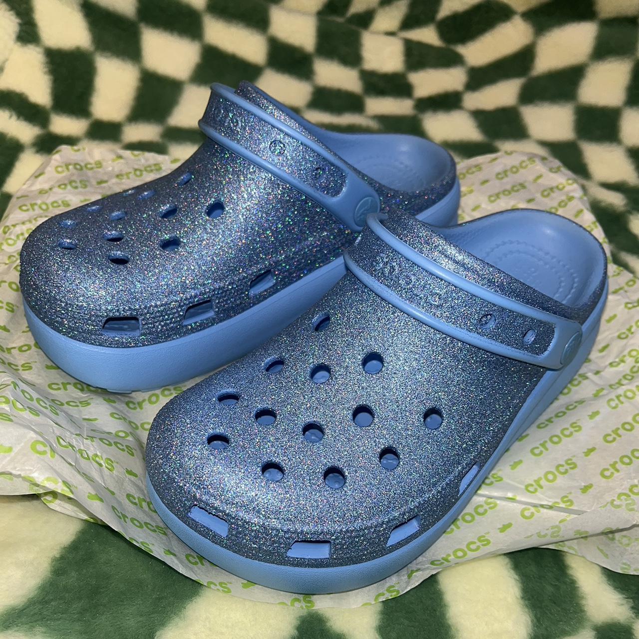 Brand new, never worn Blue glitter platform Crocs -... - Depop