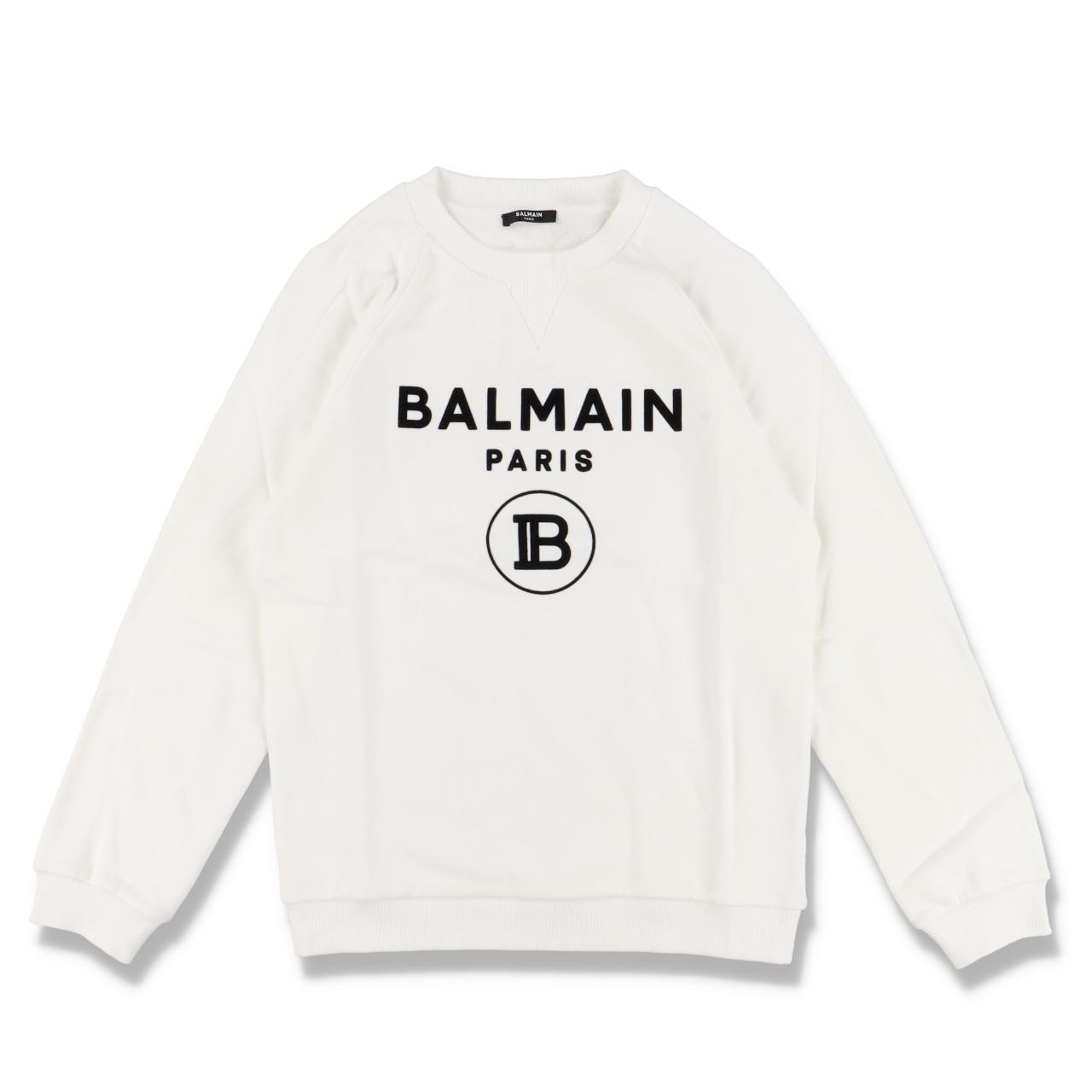 Balmain White Flocked B Logo Sweatshirt -Relaxed... - Depop