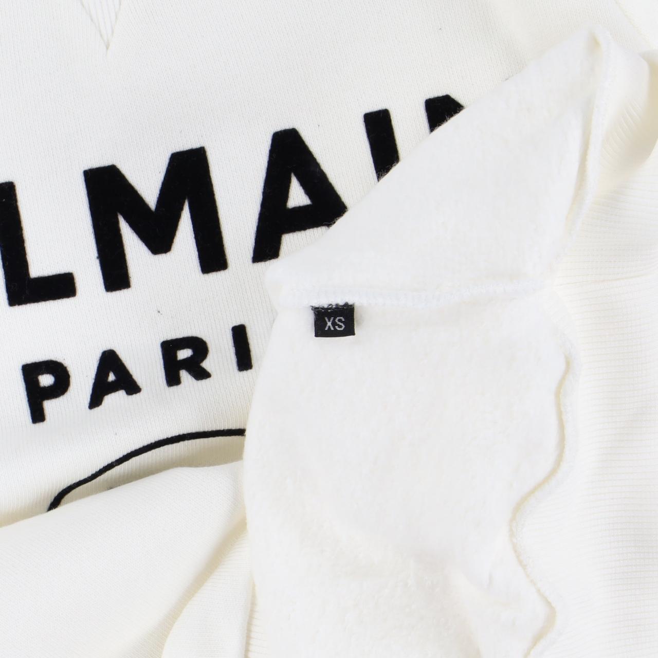 Balmain White Flocked B Logo Sweatshirt -Relaxed... - Depop