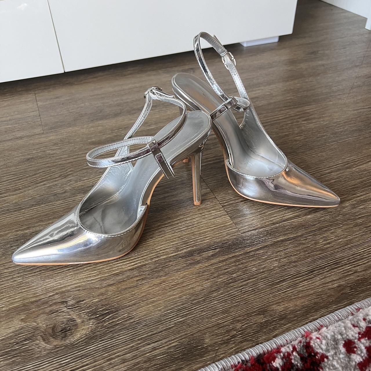 Pretty Little Thing Silver Heels size 3 wide fit UK - Depop