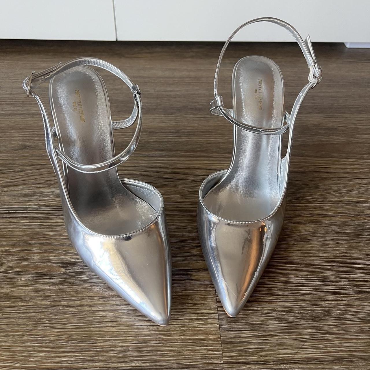 Pretty Little Thing Silver Heels size 3 wide fit UK - Depop