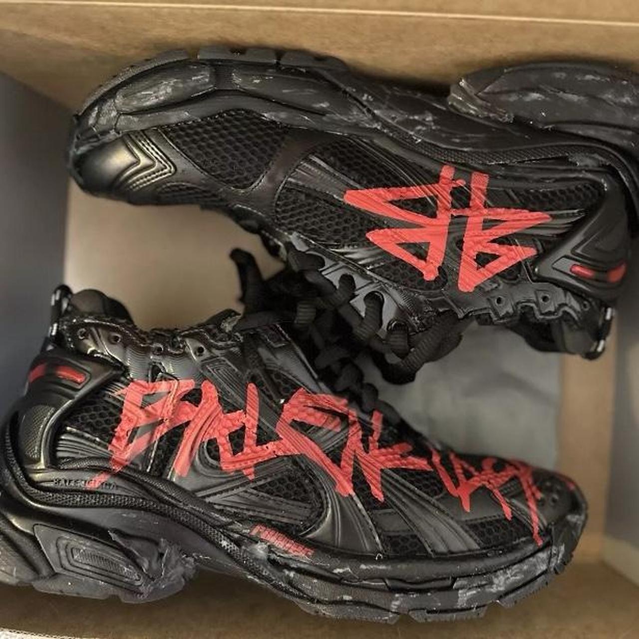 Red and black balenciaga runners -worn once -comes... | Depop