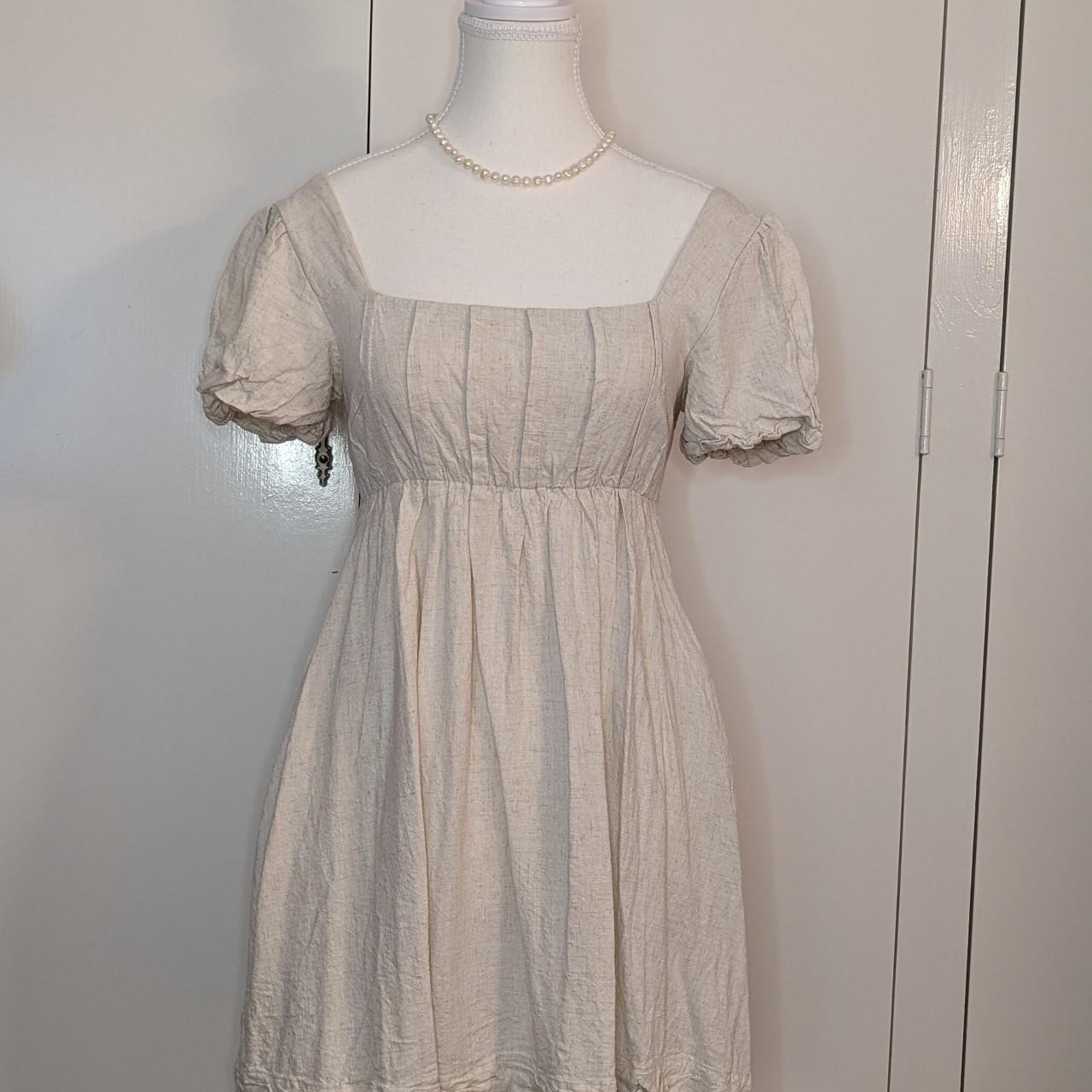 Cream Linen Dress - has pockets! Size XS (best fit... - Depop