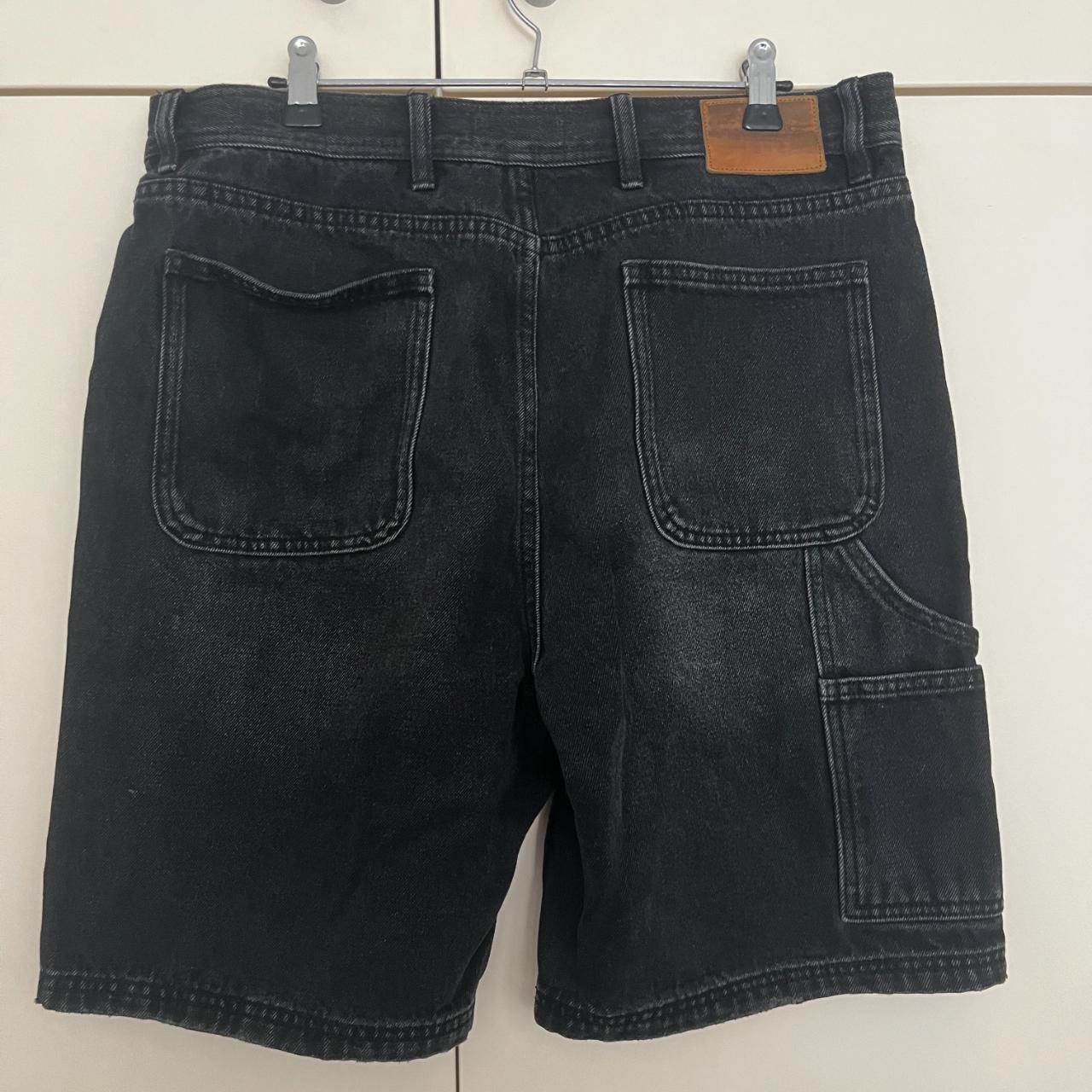 I Love Ugly Washed Black Denim Carpenter Shorts - Depop