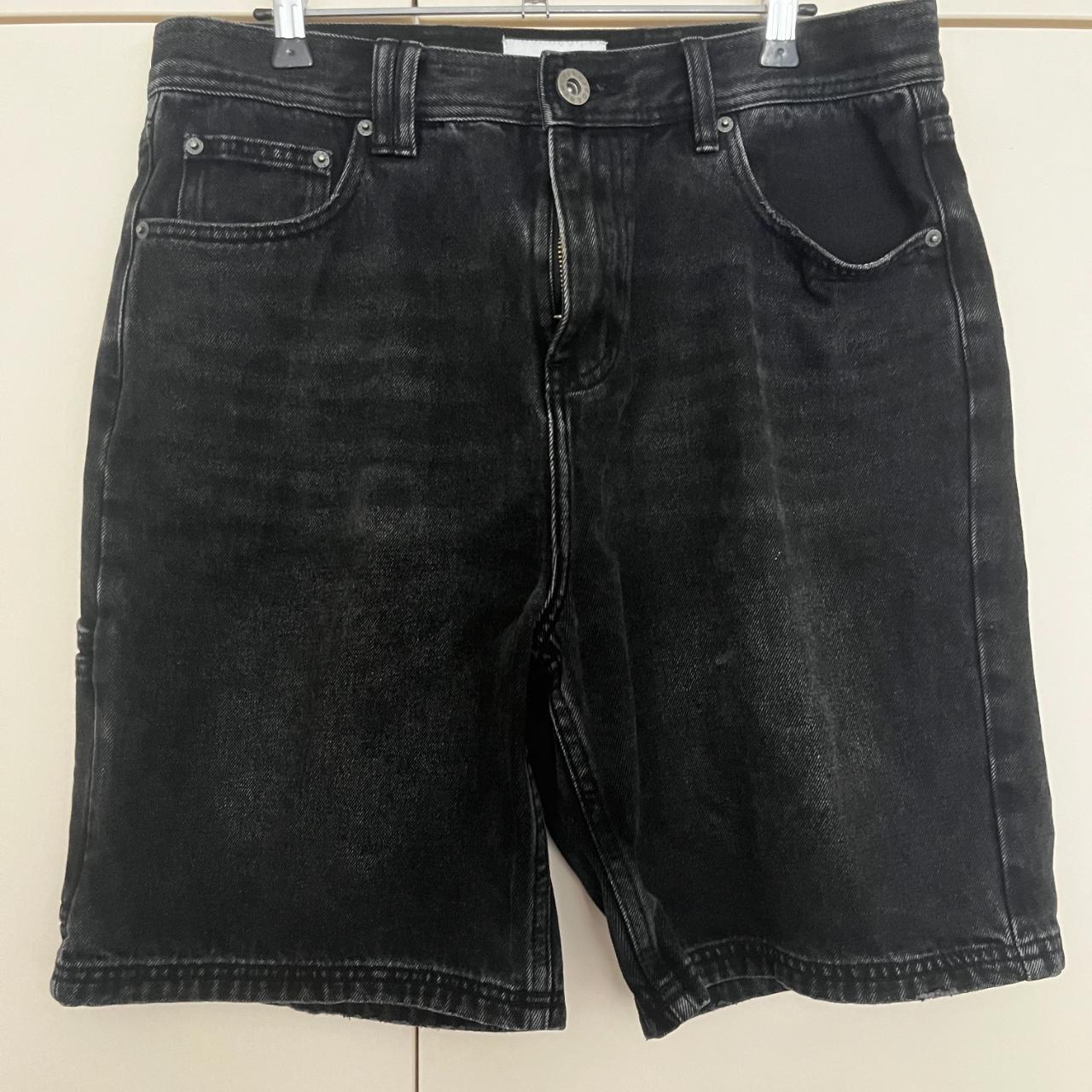 I Love Ugly Washed Black Denim Carpenter Shorts - Depop