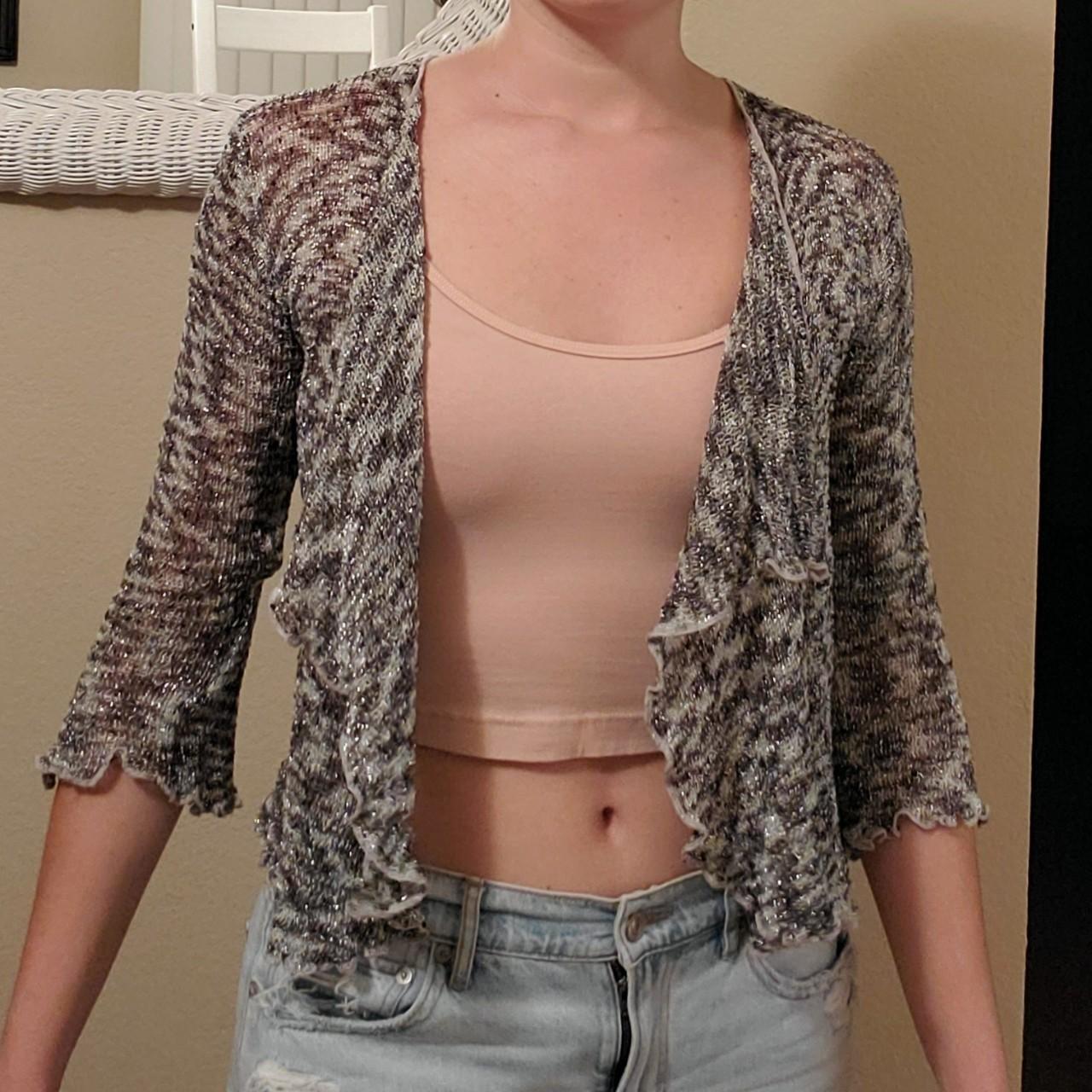 Super cute knit cardigan with shiny/sparkly/glimmery... - Depop
