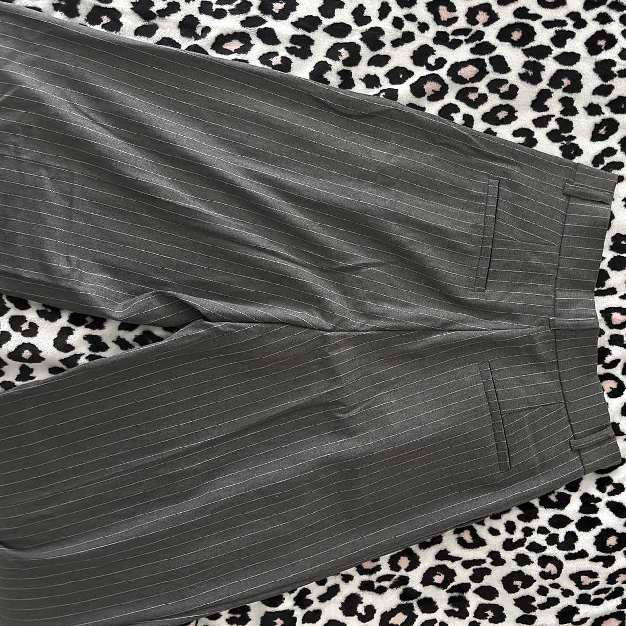 zara pinstripe high rise wide leg grey... - Depop