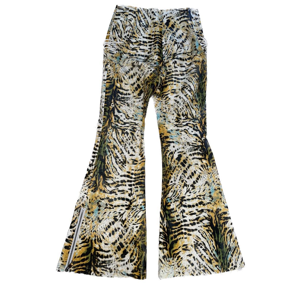 Vintage style Leather flared trousers, printed... - Depop