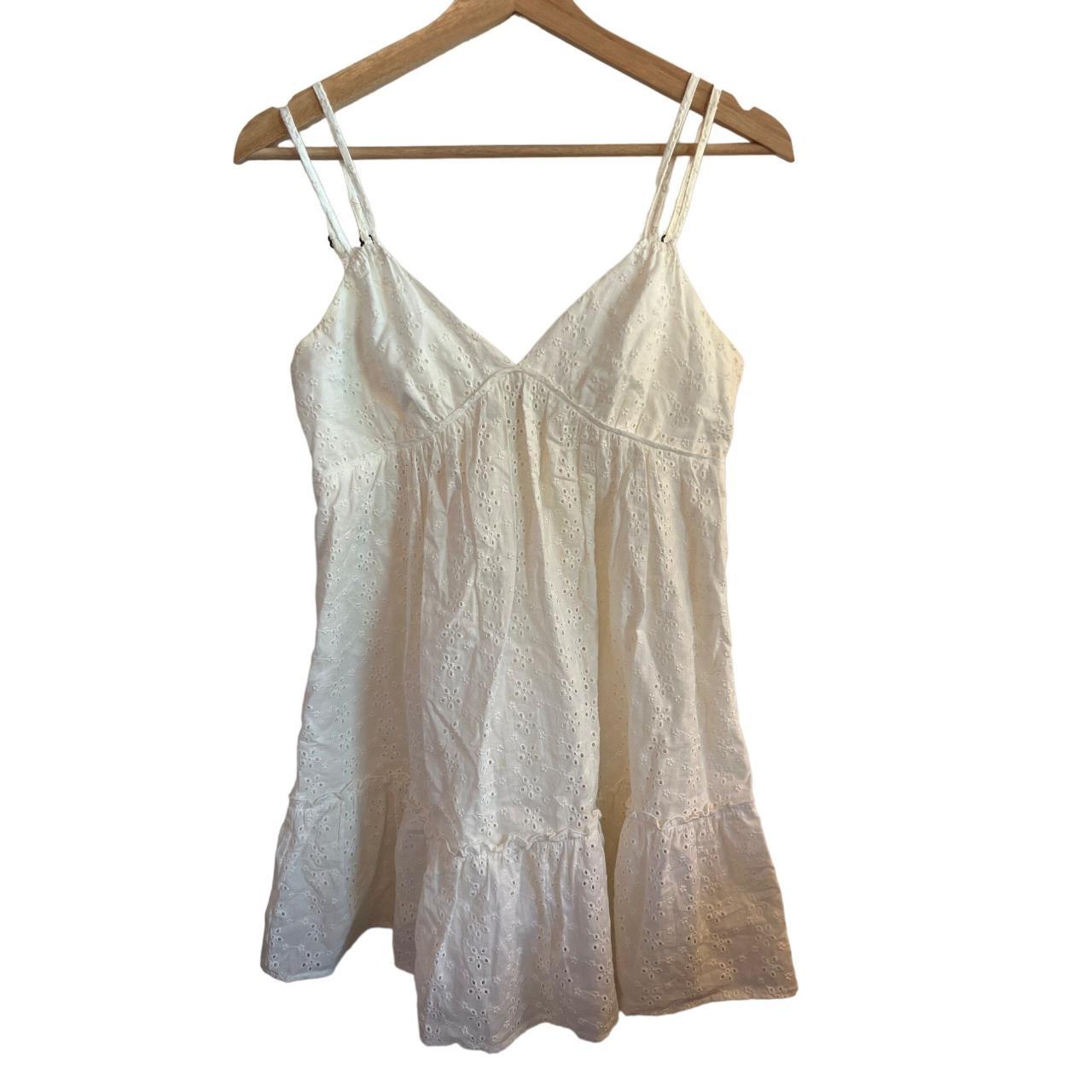 Wild Fable White Mini Dress Eyelet Pattern V-Neck... - Depop